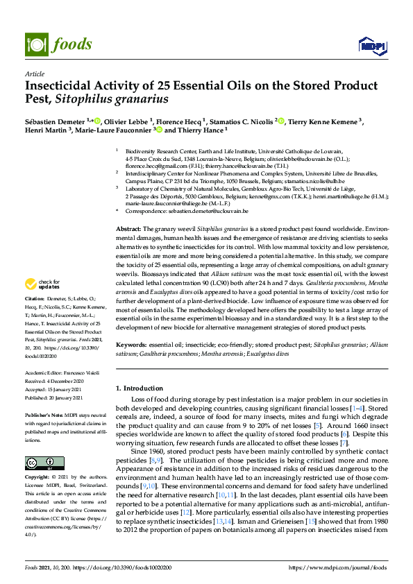 (PDF) Insecticidal Activity of 25 Essential Oils on the Stored Product ...