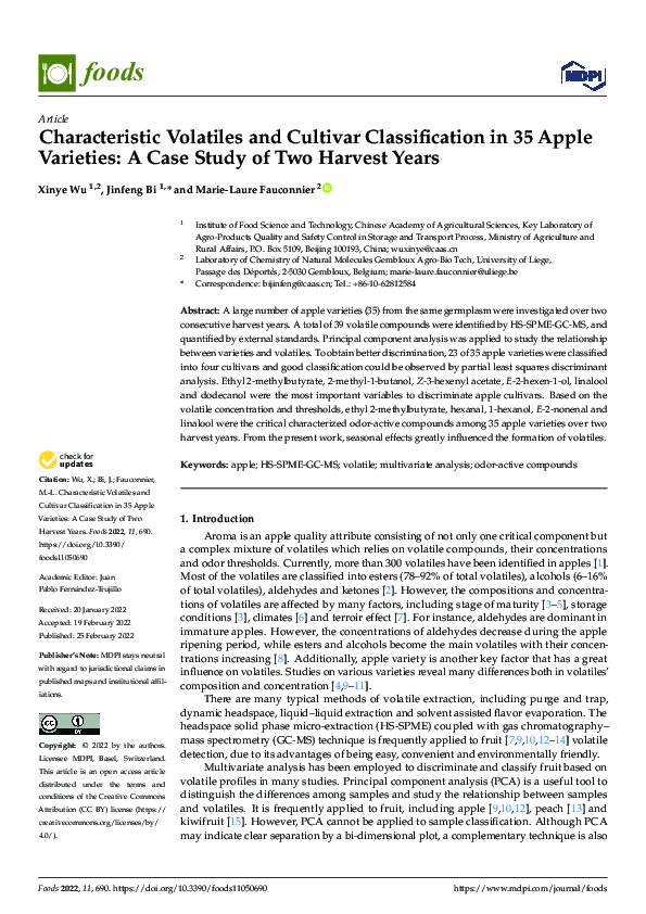 (PDF) Characteristic Volatiles and Cultivar Classification in 35 Apple ...