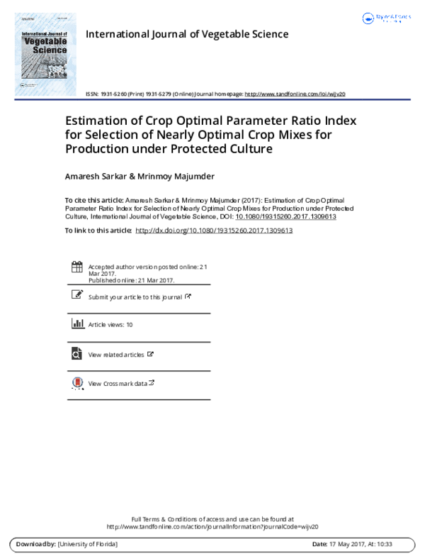 (PDF) Estimation of Crop Optimal Parameter Ratio Index for Selection of ...