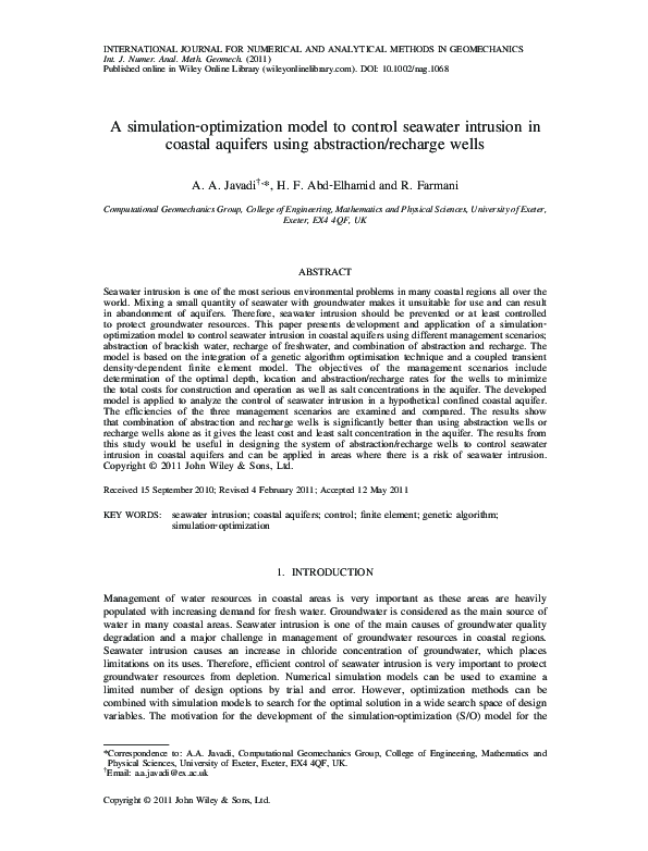 (PDF) A simulation-optimization model to control seawater intrusion in coastal aquifers using ...