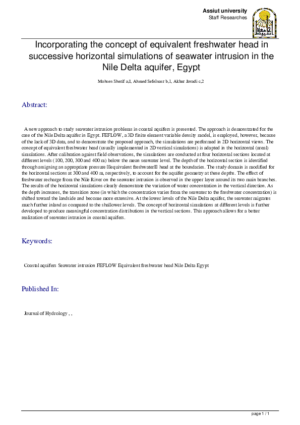 (PDF) Incorporating the concept of equivalent freshwater head in successive horizontal ...