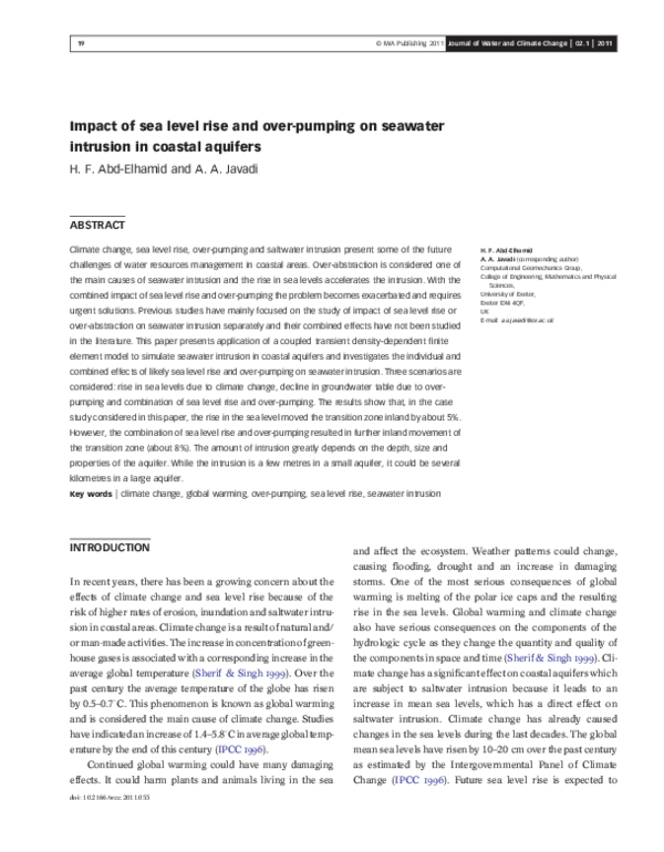 (PDF) Impact of sea level rise and over-pumping on seawater intrusion ...