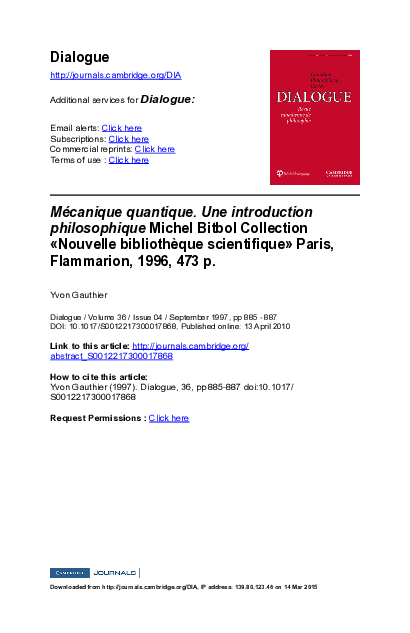(PDF) Mécanique quantique. Une introduction philosophique Michel Bitbol Collection «Nouvelle ...