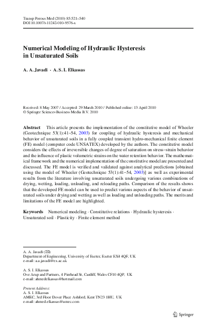 (PDF) Numerical Modeling of Hydraulic Hysteresis in Unsaturated Soils ...