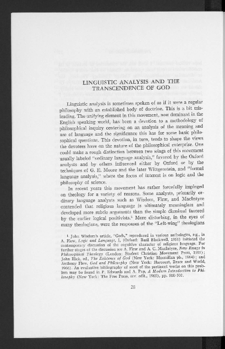 (PDF) Linguistic Analysis and the Transcendence of God