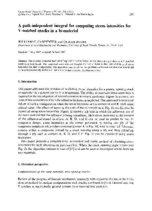 (PDF) A path independent integral for computing stress intensities for ...