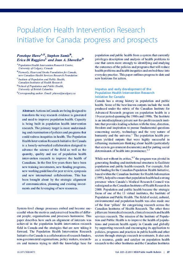 (PDF) Population Health Intervention Research Initiative for Canada ...