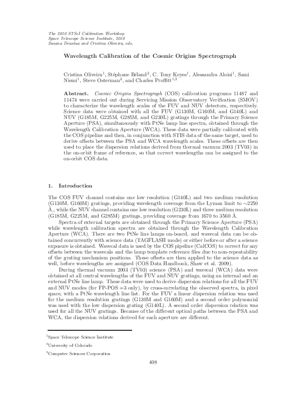 (PDF) Wavelength Calibration of the Cosmic Origins Spectrograph | Stéphane Béland - Academia.edu