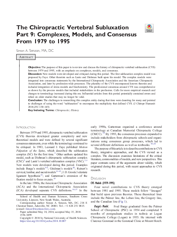 (PDF) The Chiropractic Vertebral Subluxation Part 9: Complexes, Models ...