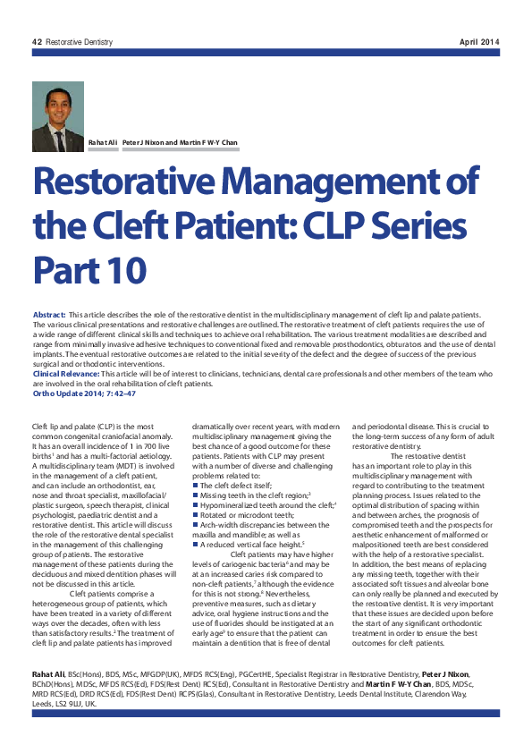 (PDF) Restorative management of the cleft patient: CLP series part 10