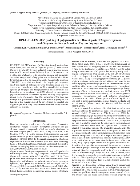 (PDF) HPLC-PDA-ESI-MSn profiling of polyphenolics in different parts of Capparis spinosa and ...