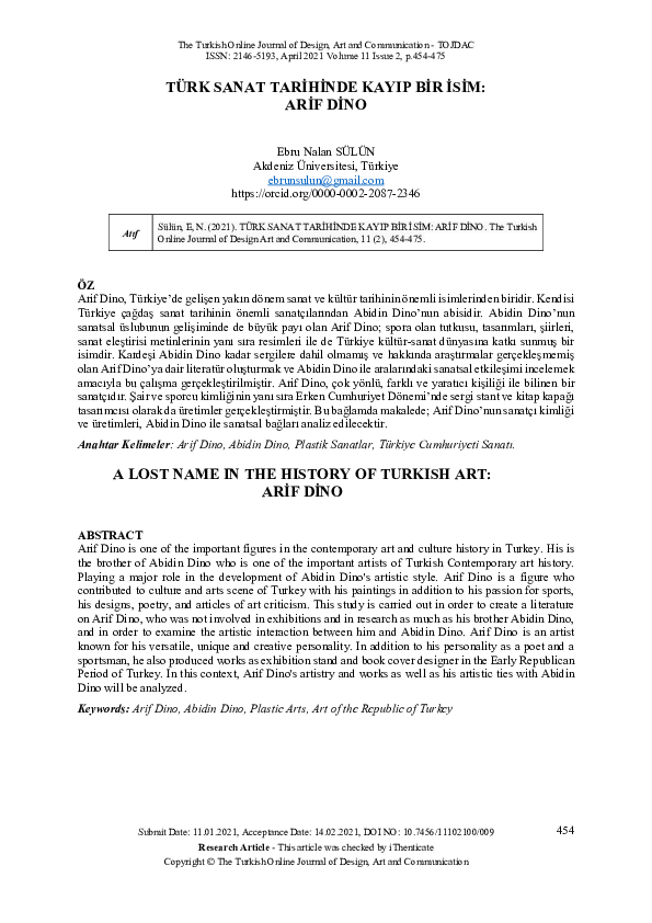 (PDF) A Lost Name in the History of Turkish Art: Ari̇f Di̇no