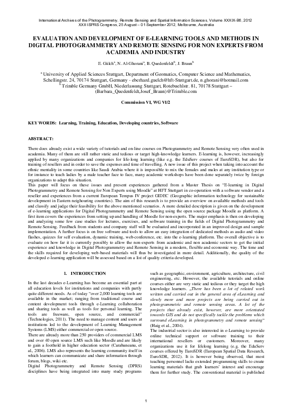 (PDF) Evaluation and Development of E-Learning Tools and Methods in Digital Photogrammetry and ...