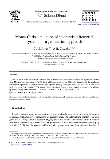 (PDF) Monte-Carlo simulation of stochastic differential systems — a geometrical approach