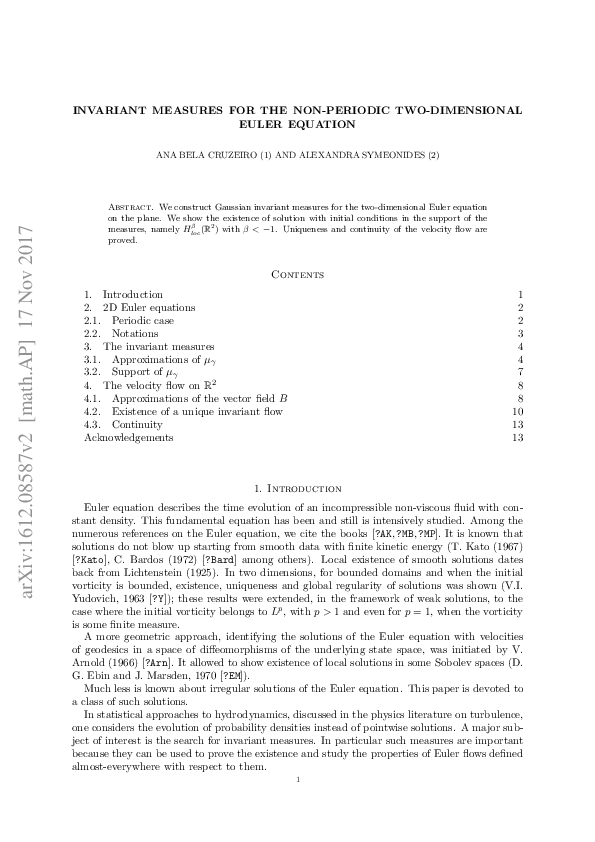 (PDF) Invariant measures for the non-periodic two-dimensional Euler equation