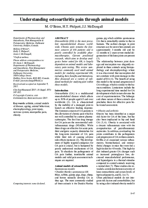 (PDF) Understanding osteoarthritis pain through animal models