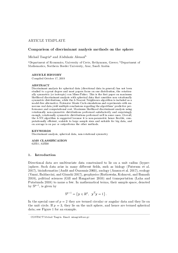 (PDF) Comparison of discriminant analysis methods on the sphere
