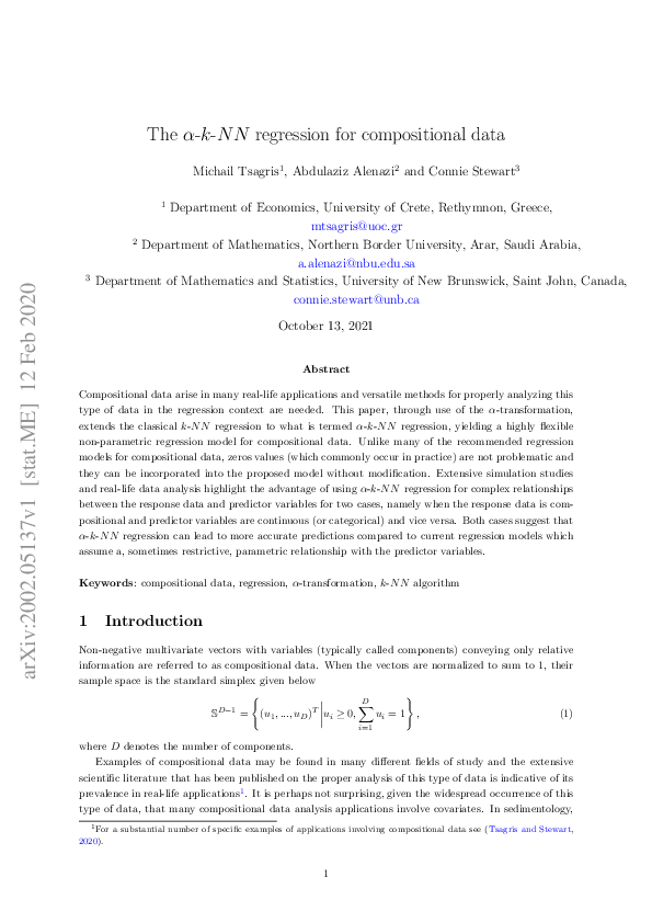 (PDF) The $\alpha$-$k$-$NN$ regression for compositional data