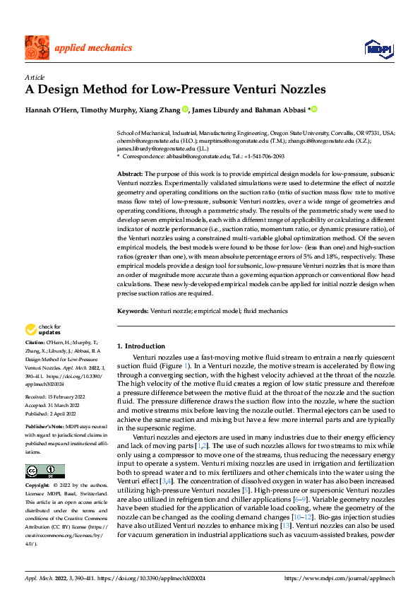 (PDF) A Design Method for Low-Pressure Venturi Nozzles