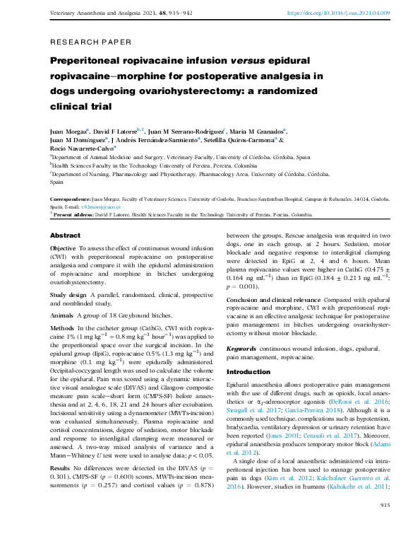 (PDF) Preperitoneal ropivacaine infusion versus epidural ropivacaine ...