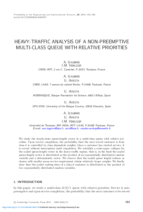 (PDF) Heavy-Traffic Analysis of a Non-Preemptive Multi-Class Queue with Relative Priorities
