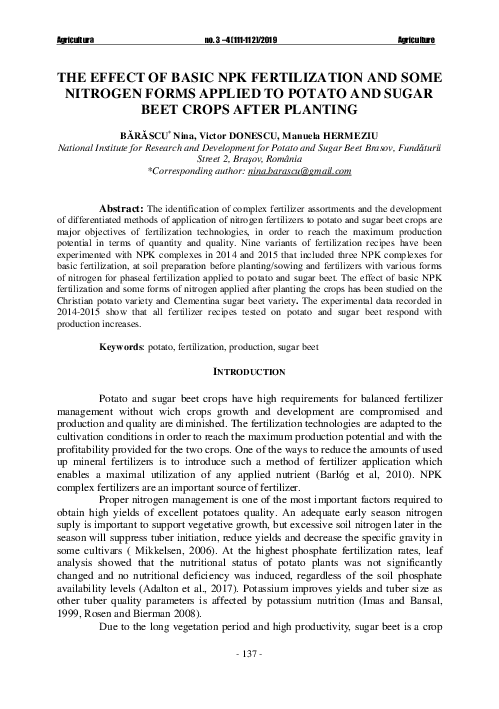 Pdf The Effect Of Basic Npk Fertilization And Some Nitrogen Forms
