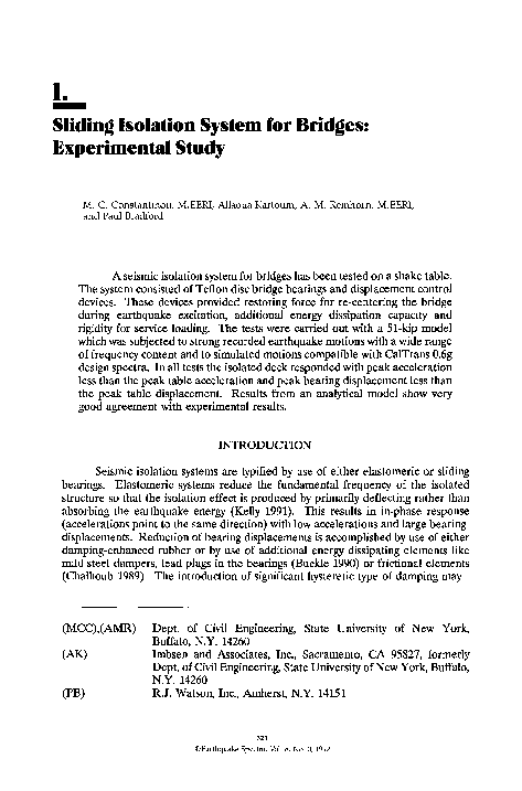 (PDF) Sliding Isolation System for Bridges: Experimental Study