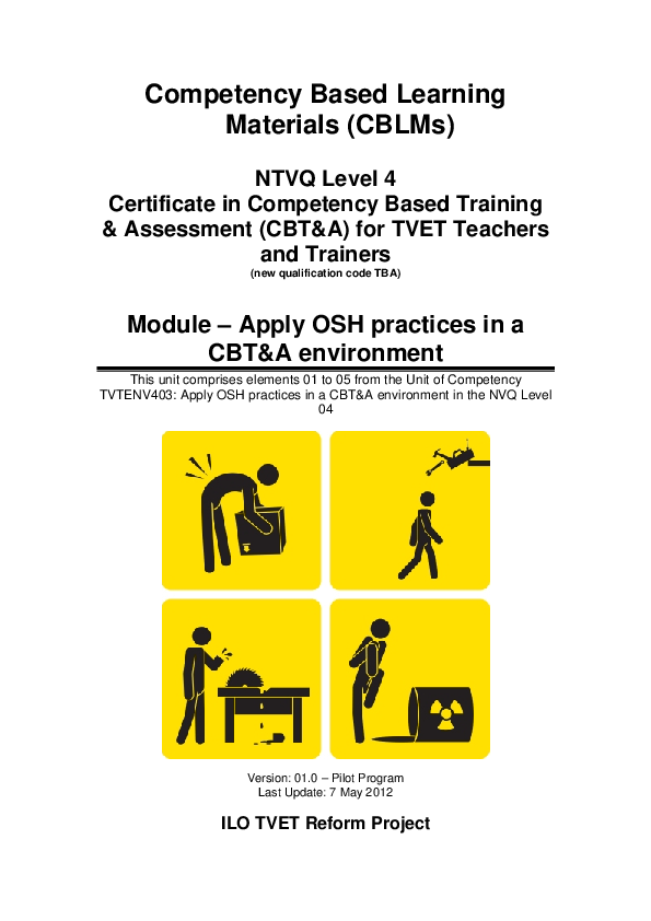 (PDF) NSDA 3. CBLM Apply OSH practice in a CBT&A Environment