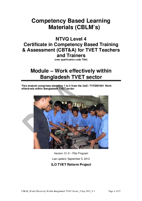 (PDF) NSDA 1. CBLM Work effectively within Bangladesh TVET Sector
