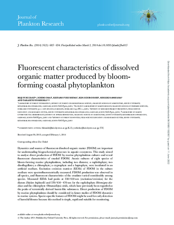 (PDF) Fluorescent characteristics of dissolved organic matter produced by bloom-forming coastal ...