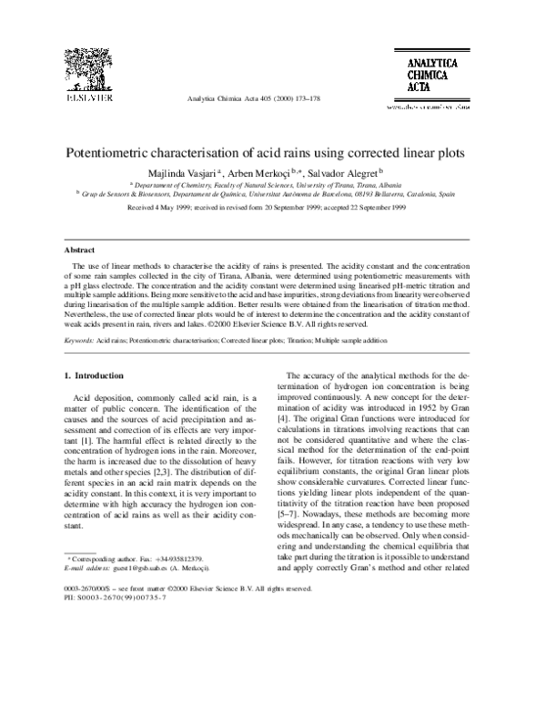 (PDF) Potentiometric characterisation of acid rains using corrected linear plots | Salvador ...
