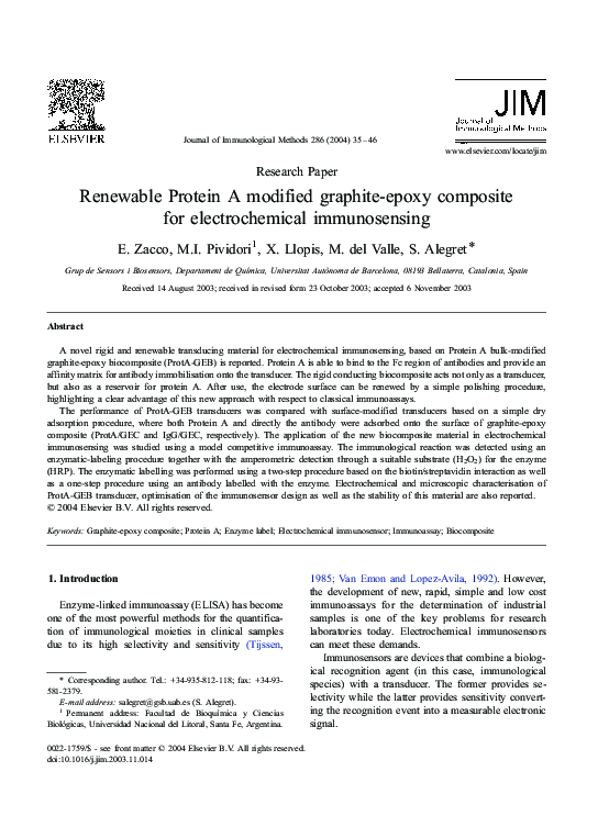 (PDF) Renewable Protein A modified graphite-epoxy composite for ...