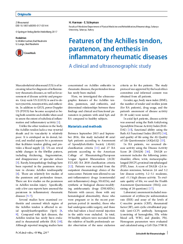 (PDF) Features of the Achilles tendon, paratenon, and enthesis in ...
