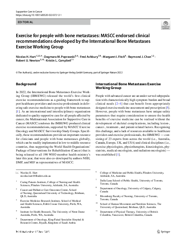 (PDF) Exercise for people with bone metastases: MASCC endorsed clinical ...