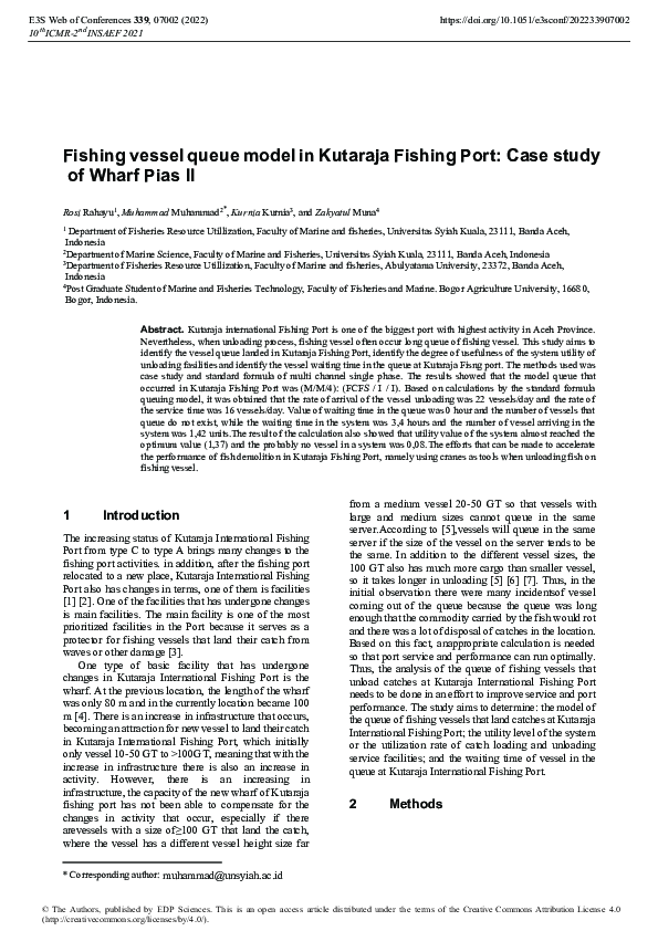 (PDF) Fishing vessel queue model in Kutaraja Fishing Port: Case study ...