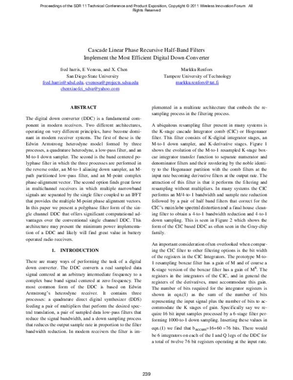 (PDF) Cascade linear phase recursive half-band filters implement the most efficient digital down ...