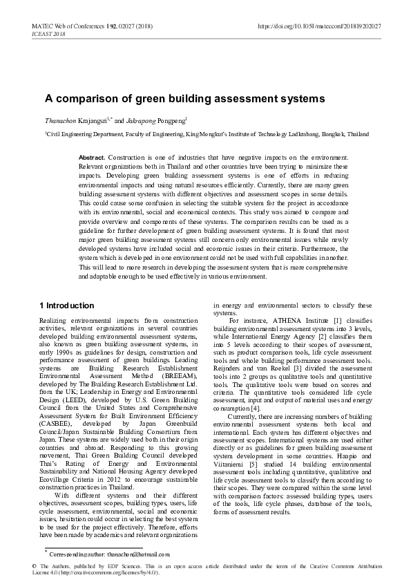 (PDF) A comparison of green building assessment systems