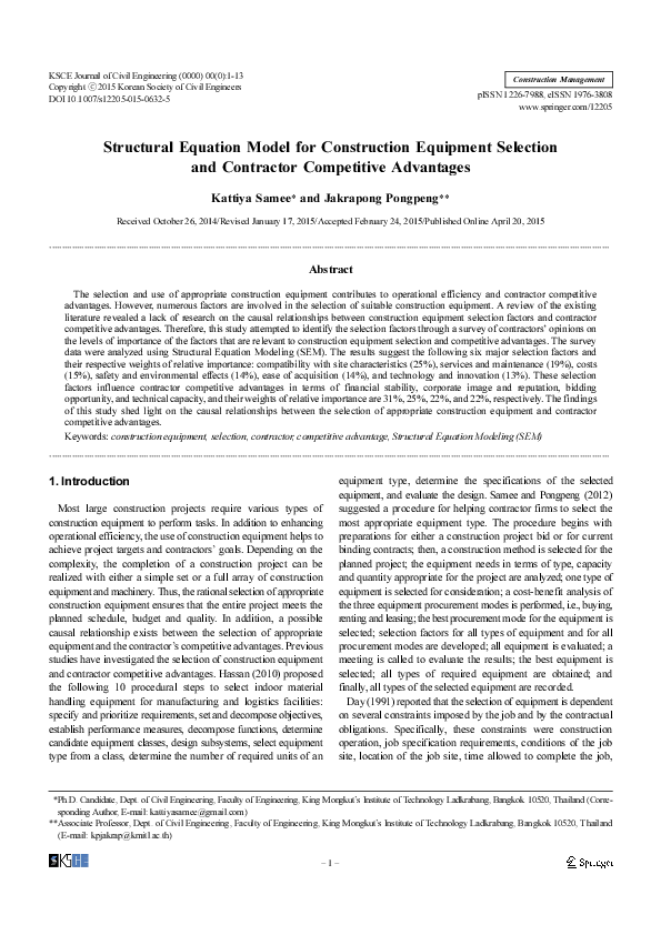 (PDF) Structural equation model for construction equipment selection and contractor competitive ...