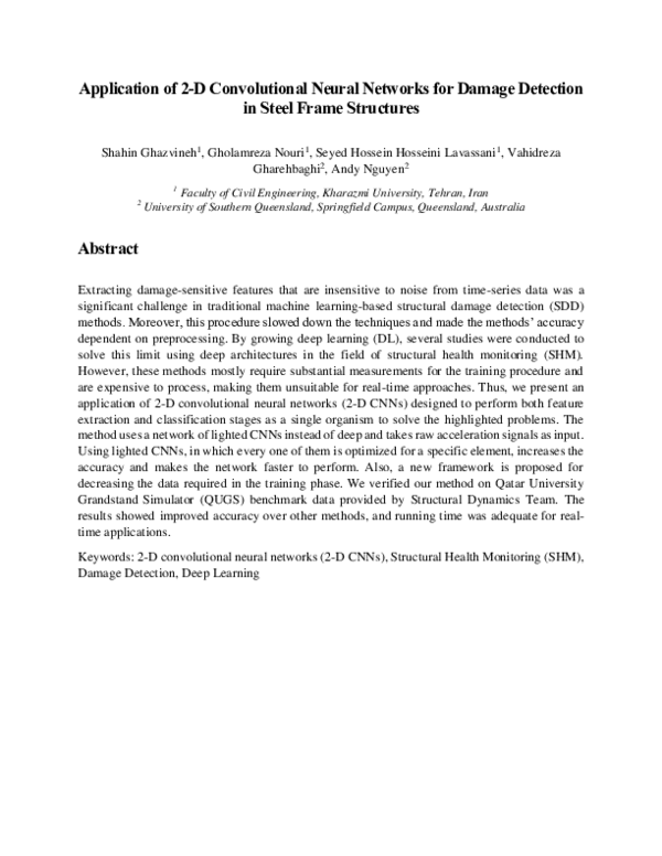 (PDF) Application of 2-D Convolutional Neural Networks for Damage ...
