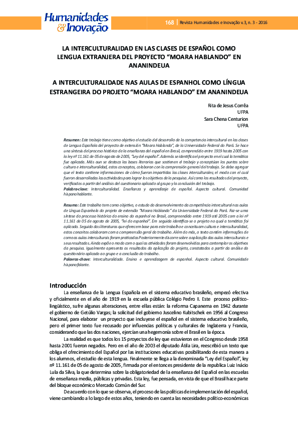 (PDF) La Interculturalidad en Las Clases De Español Como Lengua ...