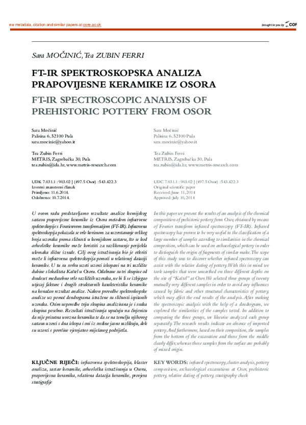 (PDF) FT-IR Spectroscopic Analysis of Prehistoric Pottery from Osor