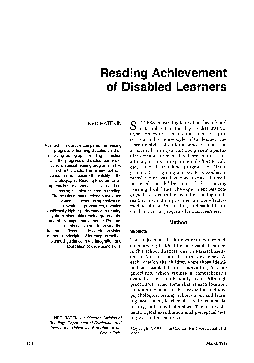 (PDF) Reading Achievement of Disabled Learners (PDF) Reading Achievement of Disabled Learners