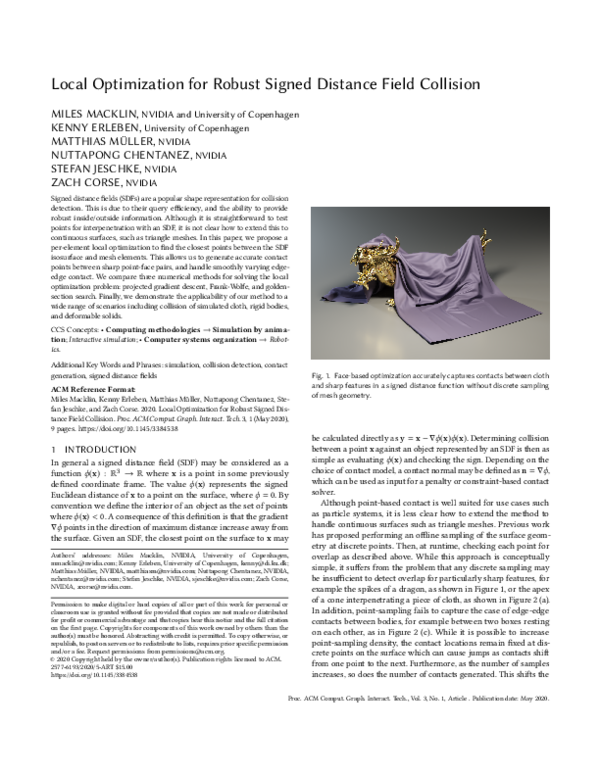Pdf Local Optimization For Robust Signed Distance Field Collision