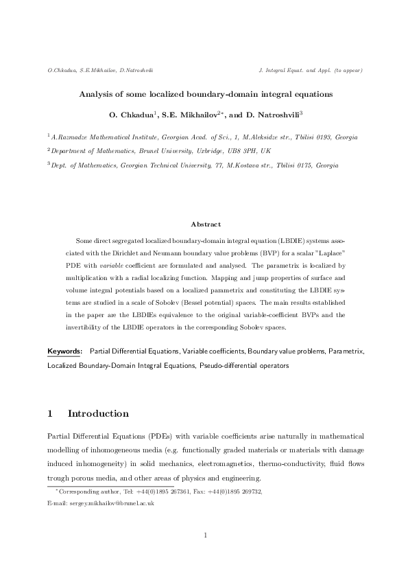 (PDF) Localized Boundary-Domain Integral Equations for BVPs