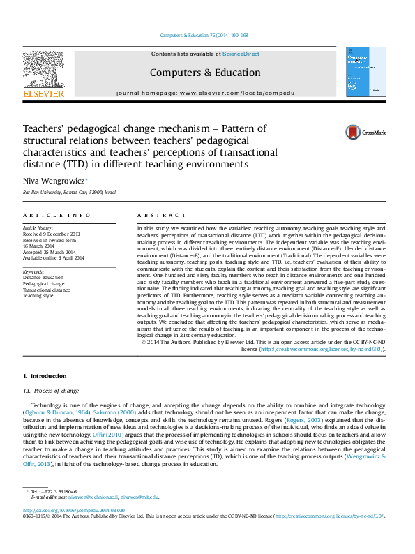 (PDF) Teachers' pedagogical change mechanism – Pattern of structural ...
