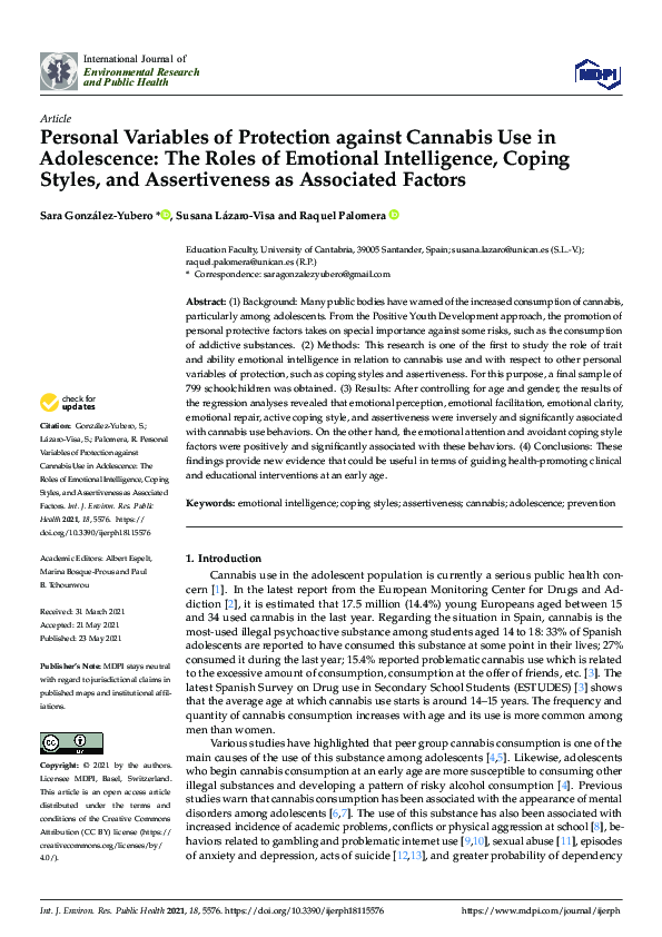 (PDF) Personal Variables of Protection against Cannabis Use in ...