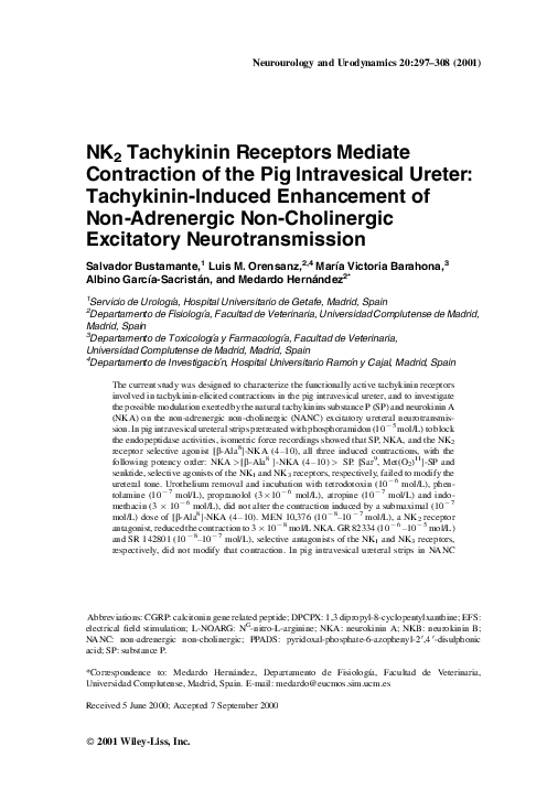 (PDF) Tachykinin Receptors and Ureter Contraction in Pigs