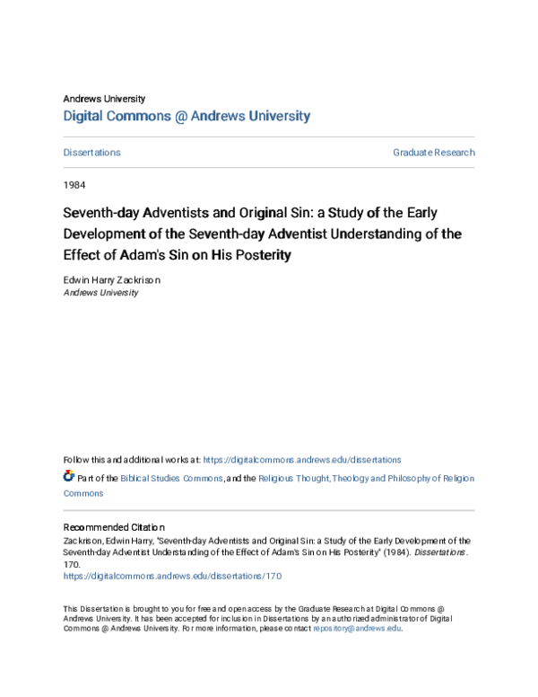 (PDF) Seventh-day Adventists and Original Sin: a Study of the Early ...