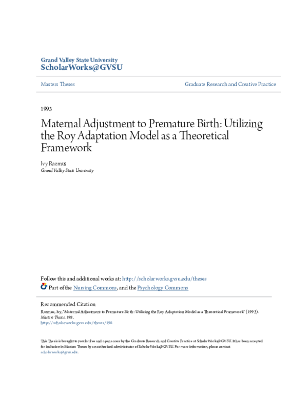 Pdf Maternal Adjustment To Premature Birth Utilizing The Roy Adaptation Model As A