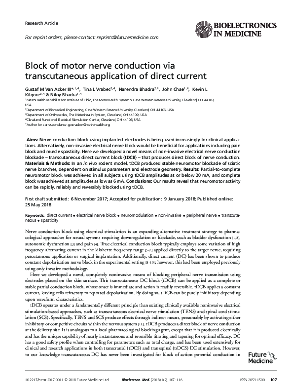 (PDF) Block of motor nerve conduction via transcutaneous application of ...